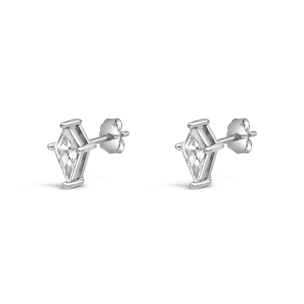 SIMPLE RHOMBUS STONED STUED SILVER EARRING – Marly Silver